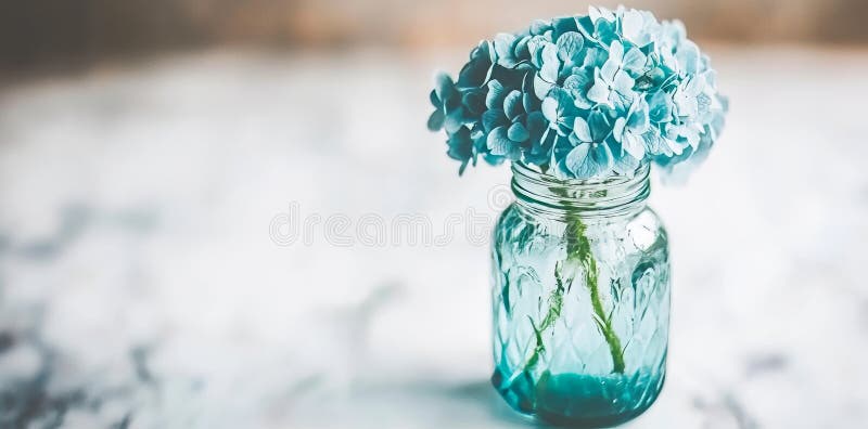 Marble Vase with Voluminous Blue Hydrangeas, Timeless Elegance ...