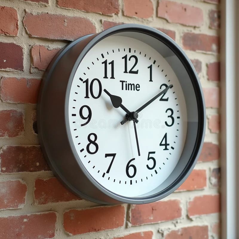 Timeless Elegance Wall Clock with Time Text on Brick Wall Stock ...