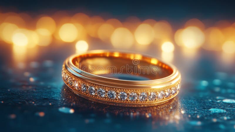 Timeless Elegance, Wedding Rings Sparkle on Blue, Illuminating Love and ...