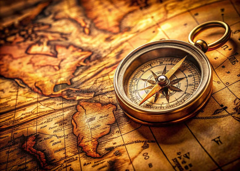A Timeless Journey Panoramic Vintage Compass and Map Unveiling Secrets ...