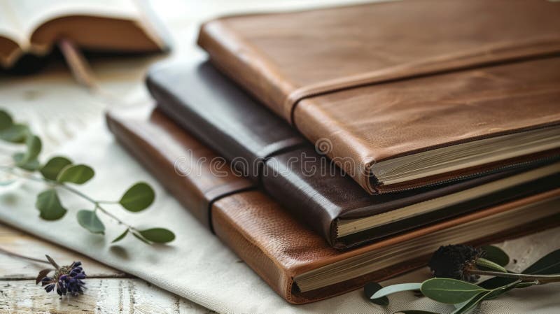 Timeless Leather-covered Classic Wedding Guest Book Design Stock ...