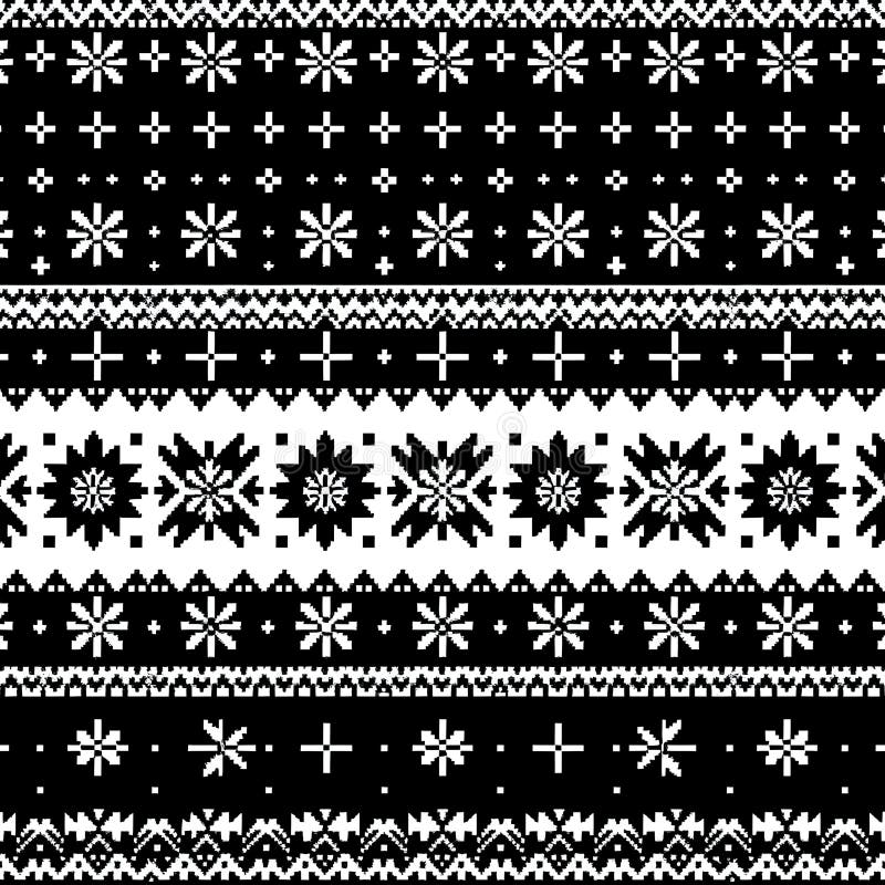 Timeless Nordic Snowflake Pattern in Black and White Pattern. Stock ...