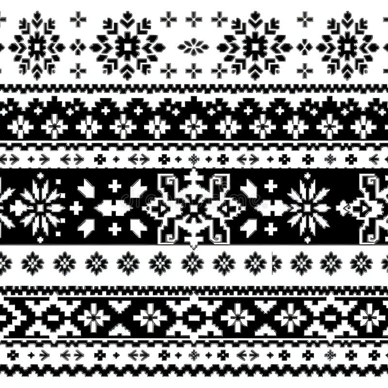 Timeless Nordic Snowflake Pattern in Black and White Pattern. Stock ...