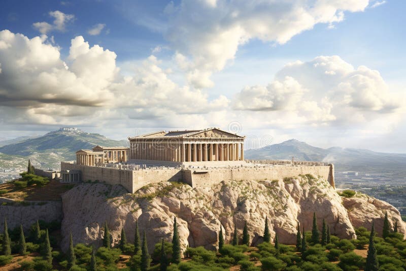 Timeless Acropolis Overlooking Athens Greece Stock Illustration ...