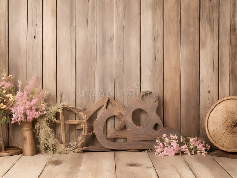 Wooden Background with Rustic Decorative Elements Illustration Product ...
