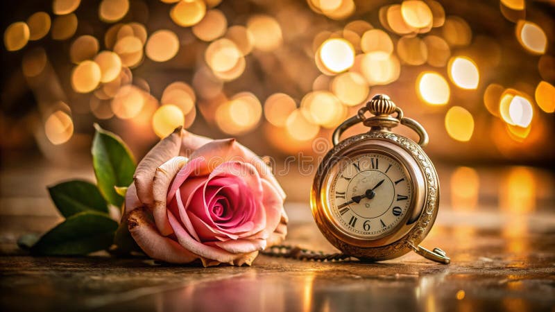 A Timeless Still Life Vintage Clock Single Rose and the Passing of Time ...
