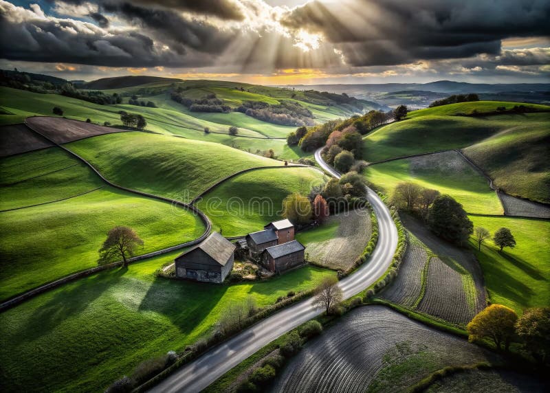A Timeless Tapestry of Black and White Aerial View of Rolling Hills ...