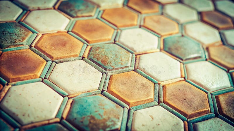A Timeless Tapestry Closeup View of Aged OffWhite Hexagonal Tiles ...