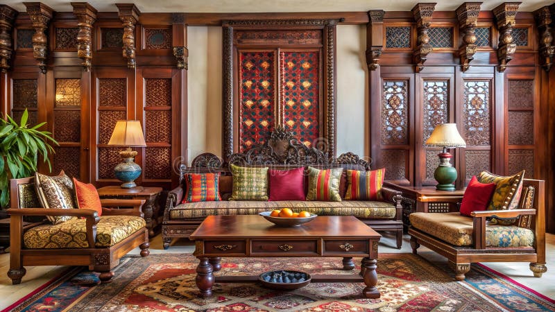 A Timeless Tapestry: an Indian Living Room with Rich Dark Wood ... A Timeless Tapestry: an Indian Living Room with Rich Dark Wood ...