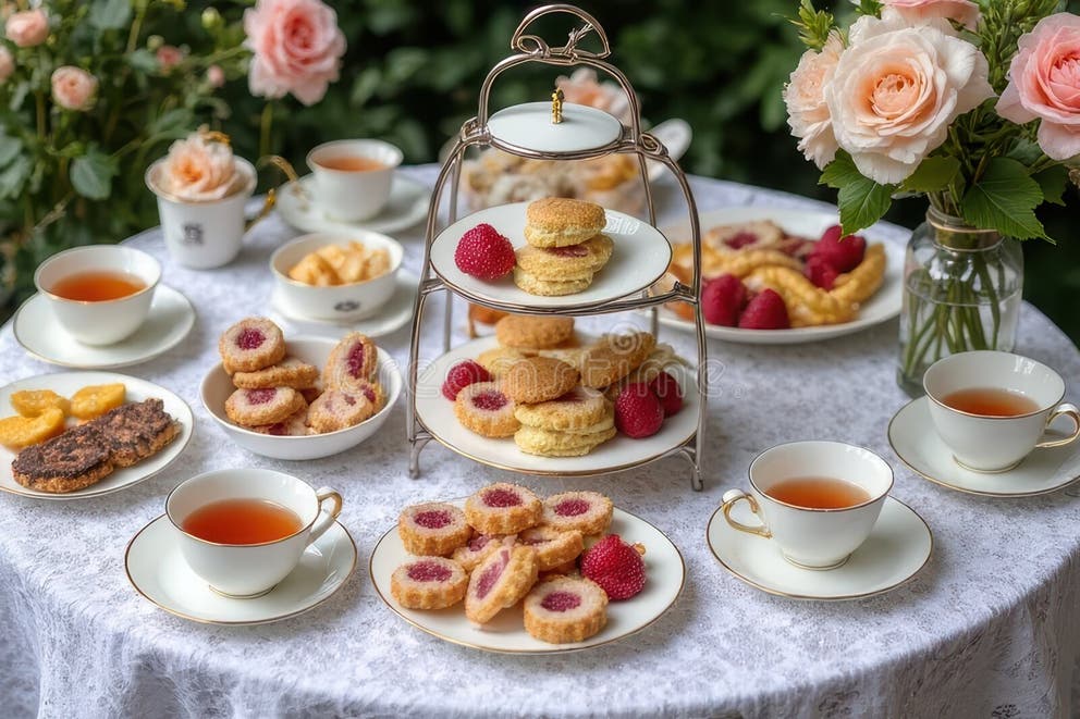 Timeless Tea Table Arrangement Stock Illustration - Illustration of ...