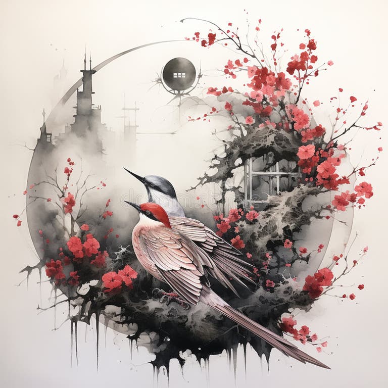 Timeless Tradition Hand-Drawn Sumi-e Magic Stock Illustration ...