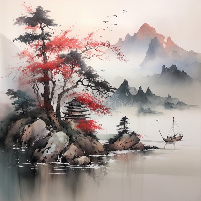 Timeless Tradition Japanese Hand-Drawn Art Stock Illustration ...