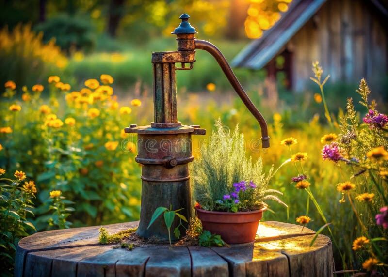 A Timeless Well Rustic HandPump Water Source a Vintage Symbol of Rural ...