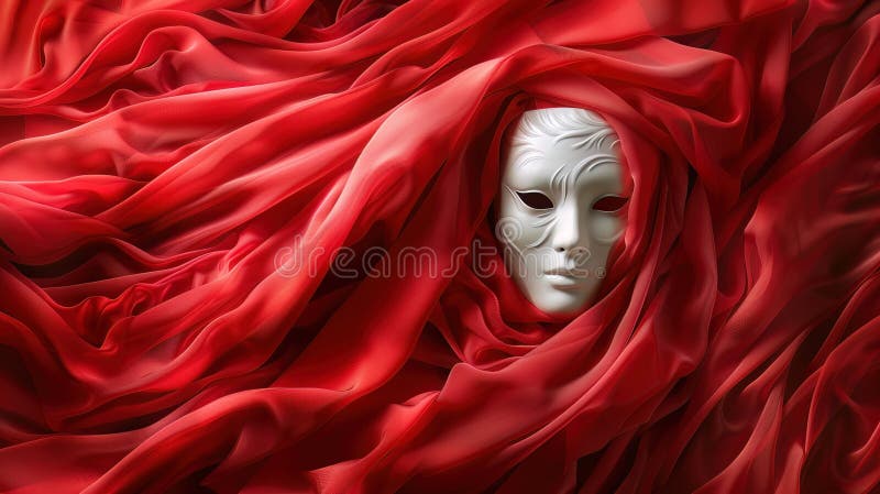 Timeless White Mask Red Fabric in Motion Capturing the Essence of a ...