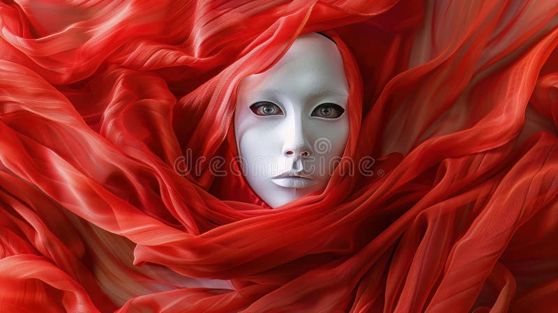 Timeless White Mask Red Fabric in Motion Capturing the Essence of a ...