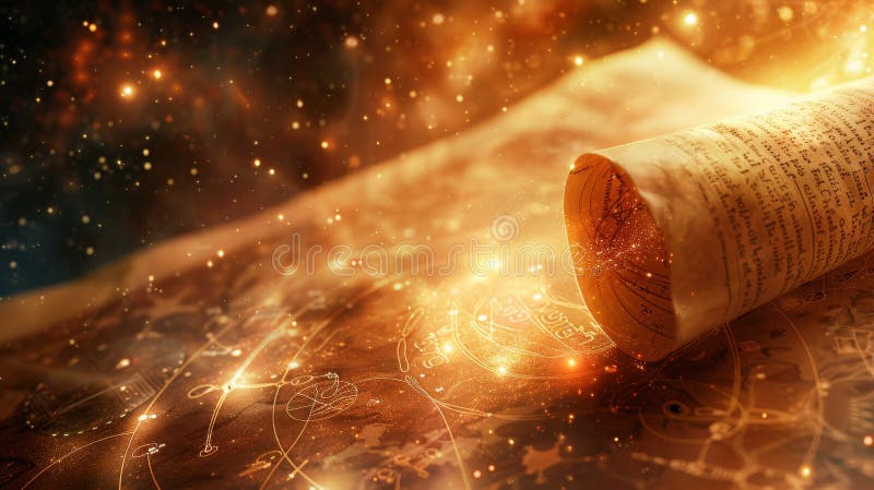 Timeless Wisdom Unveiled: Rolled Up Book on Table Stock Illustration ...