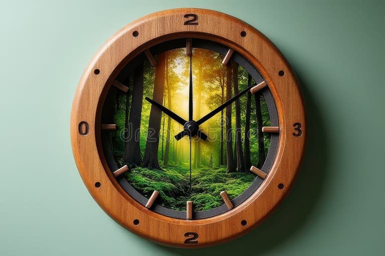 Timeless Wooden Forest Scenery Wall Clock Stock Illustration ...