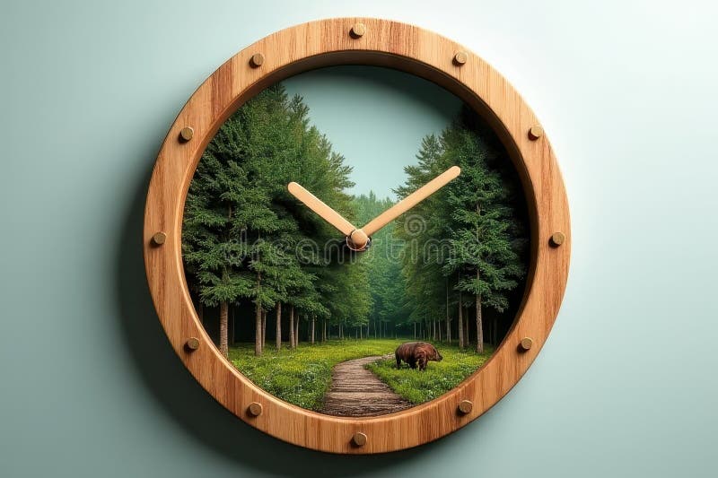 Wooden Forest House with a Pond, Illuminated by the Rays of the Setting ...