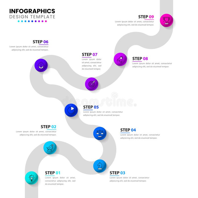 Timeline Concept with Marbles. Infographic Design with 9 Steps. Vector ...