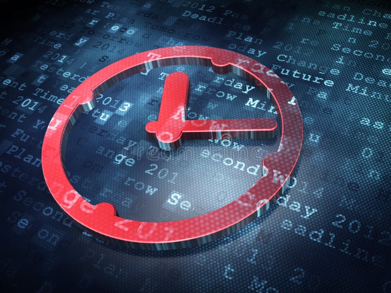 Timeline Concept: Red Clock on Digital Background Stock Illustration ...