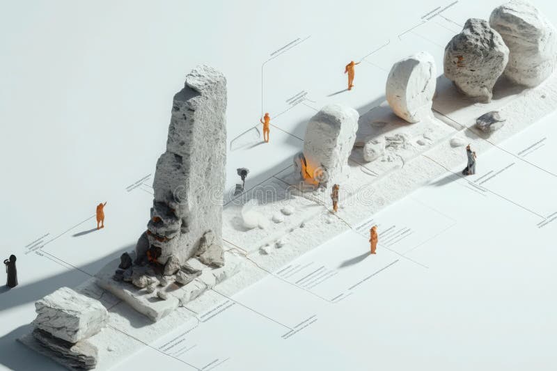 Timeline of Human Evolution Stages Illustrated with Figures Interacting ...