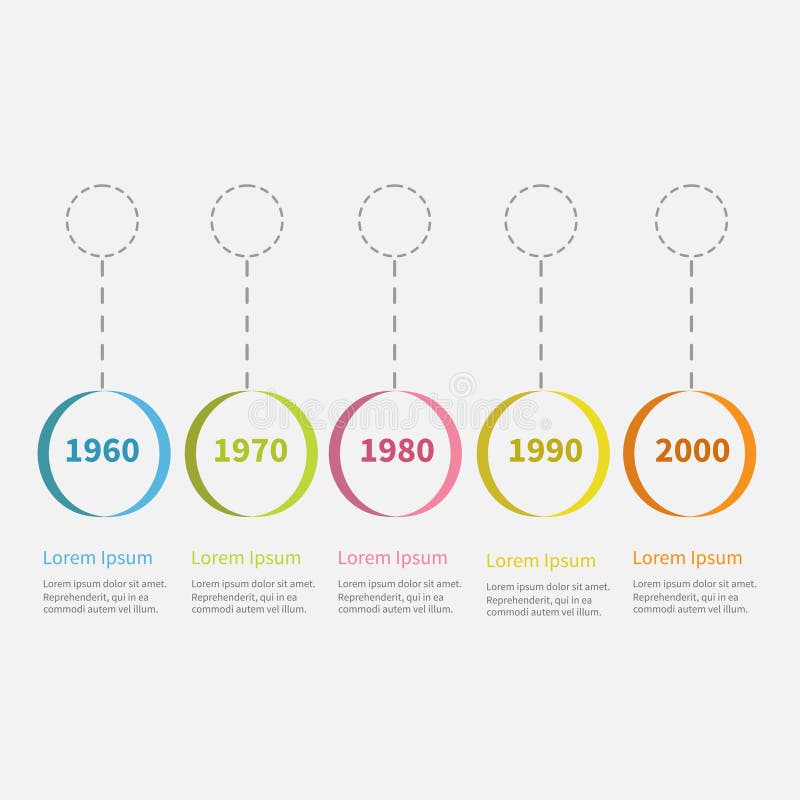 Timeline Infographic Colorful Hanging Circles and Text. Template Stock ...