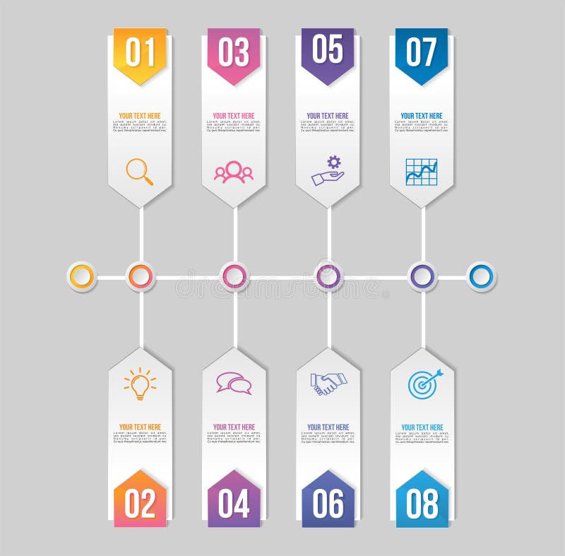 Timeline Infographic Design Template with 8 Options Steps. Start To ...