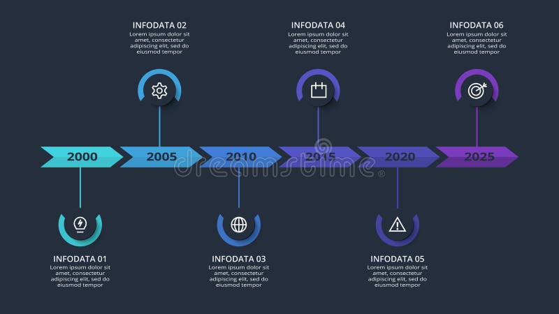 Timeline Infographic with 6 Elements Template for Web on a Black ...