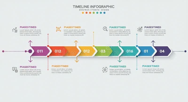 Timeline Infographic Featuring a Horizontal Layout with Eight Colorful ...