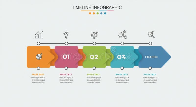 Timeline Infographic Featuring a Horizontal Sequence of Five Colorful ...