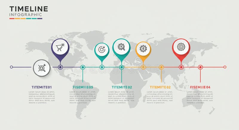 Timeline Infographic Featuring Six Color-coded Circular Markers on a ...