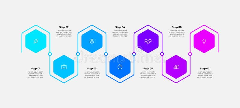 Timeline Infographic Showcasing Seven Steps with a Hexagonal Theme and ...