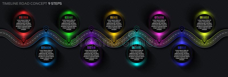 Timeline Infographic 9 Steps Timeline Concept. Winding Road Stock ...