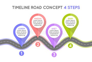Timeline Infographic 4 Steps Timeline Concept. Winding Road Stock ...