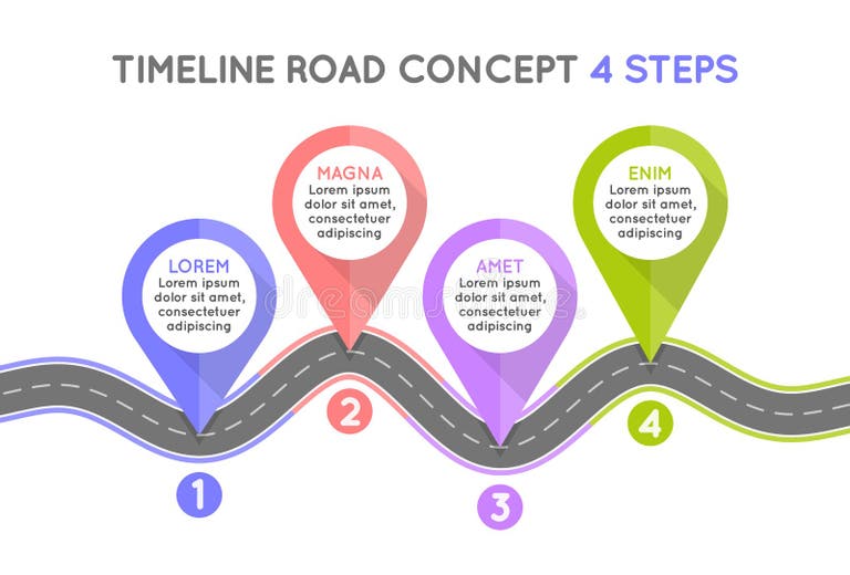 Timeline Infographic 4 Steps Timeline Concept. Winding Road Stock ...