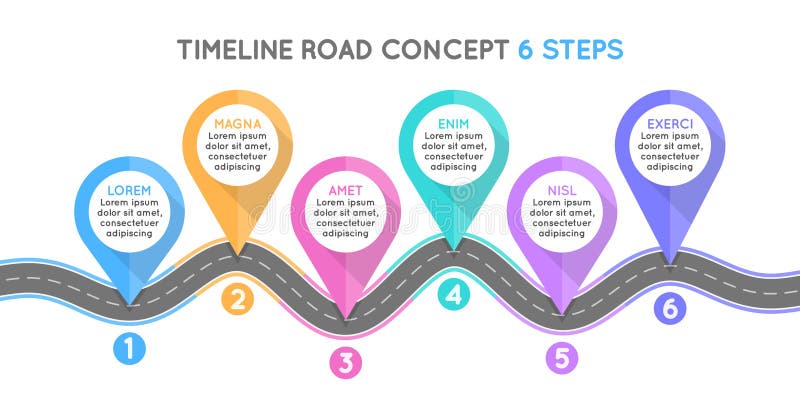 Timeline Infographic 6 Steps Timeline Concept. Winding Road Stock ...