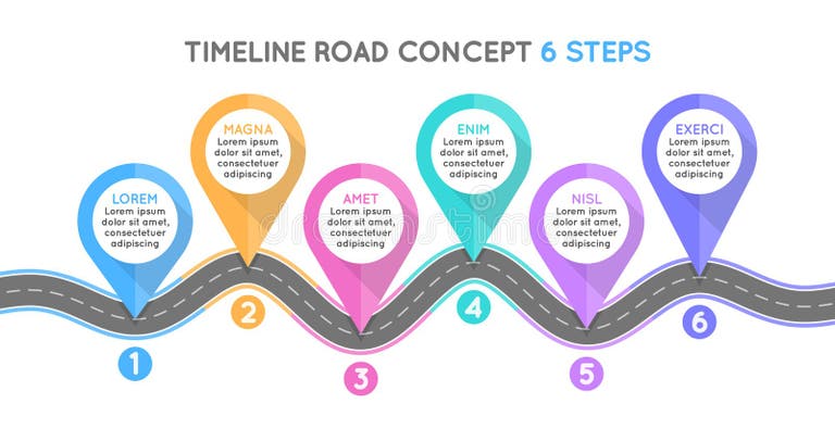 Timeline Infographic 6 Steps Timeline Concept. Winding Road Stock ...
