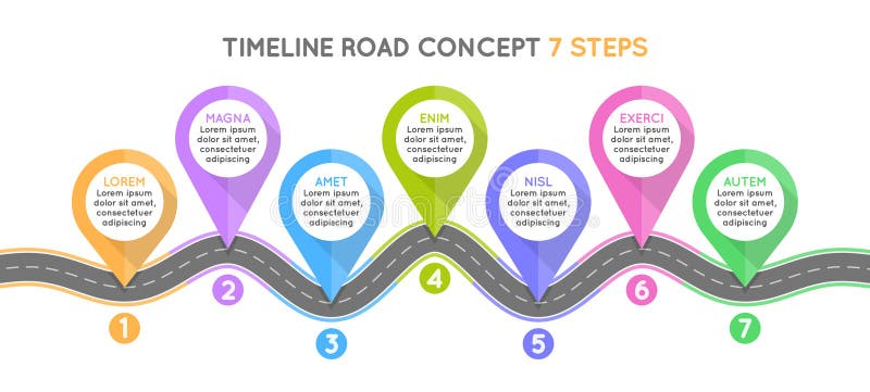 Timeline Infographic 7 Steps Timeline Concept. Winding Road Stock ...