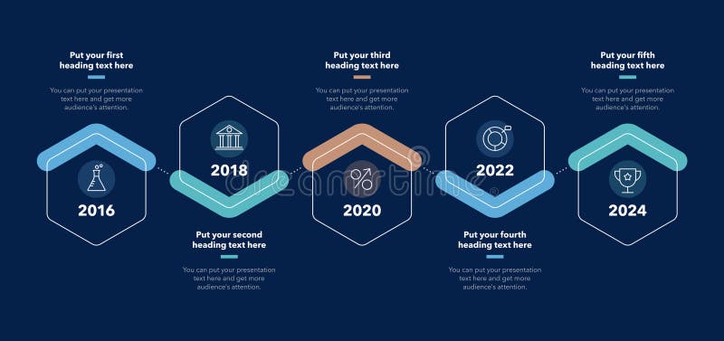Timeline Infographic Template with Five Stages - Dark Version Stock ...