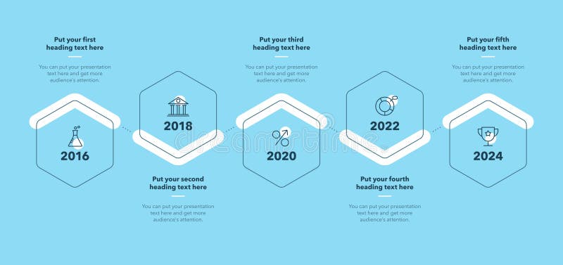 Timeline Infographic Template with Six Stages - Blue Version Stock ...