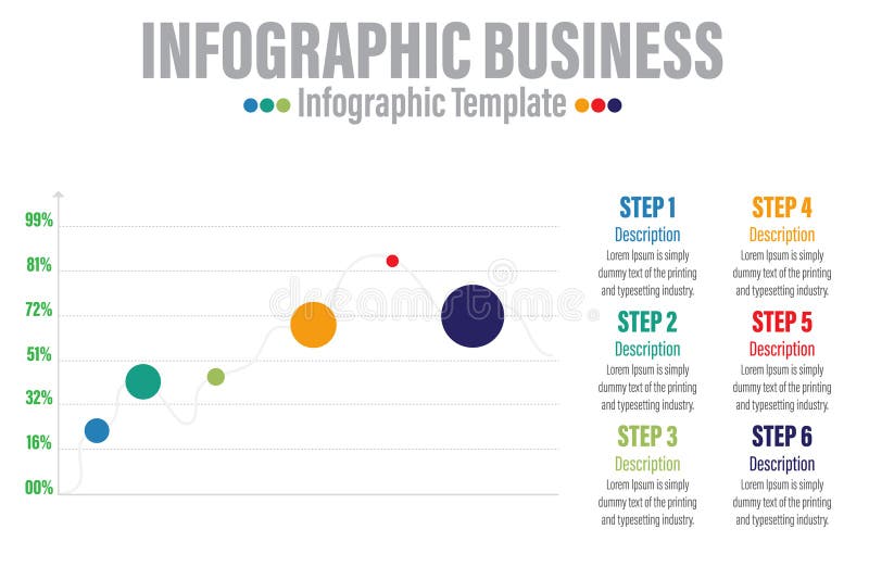 Timeline Infographic Template with 6 Steps, 6 Option 6 Dot Steps and ...