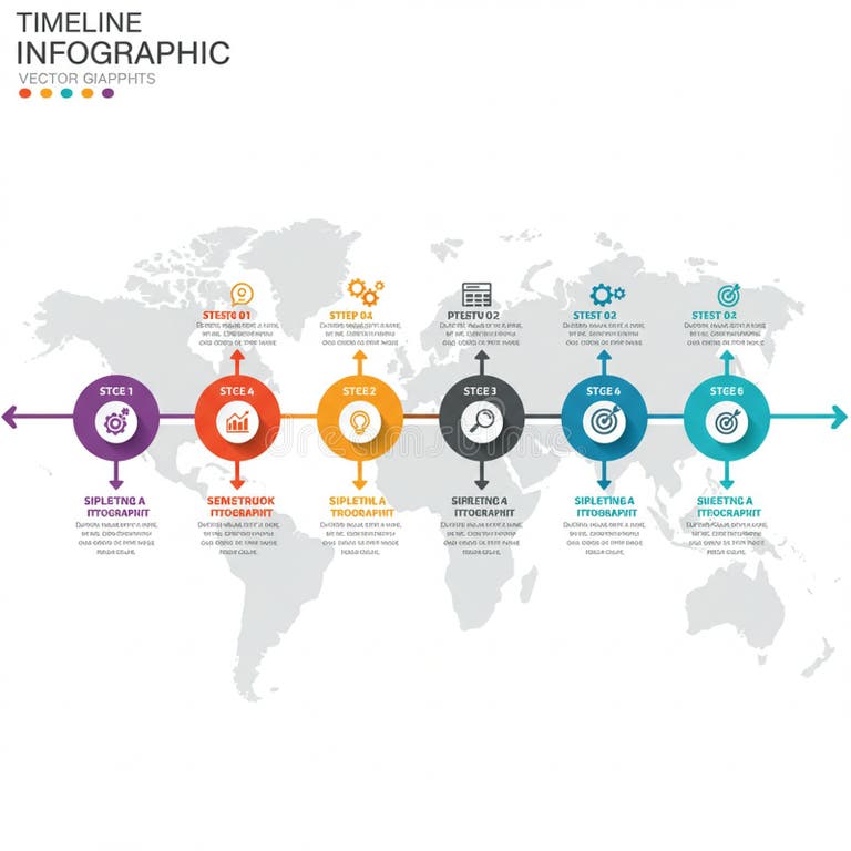 Timeline Infographic on a World Map Backdrop, Featuring Eight Stages in ...