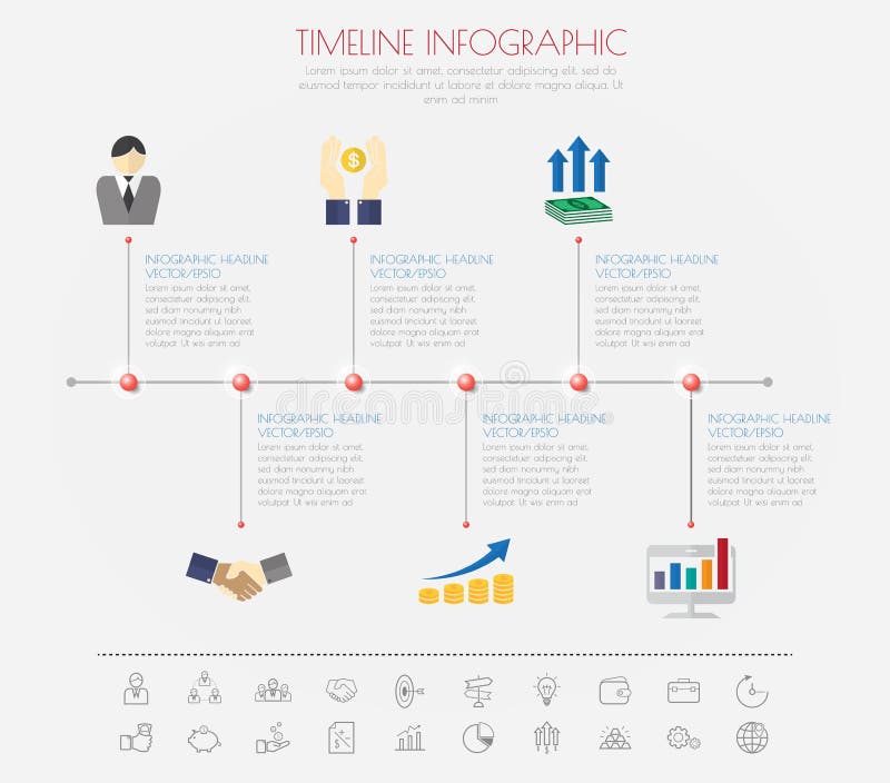 Timeline Infographics with Icons Set. Stock Vector - Illustration of ...
