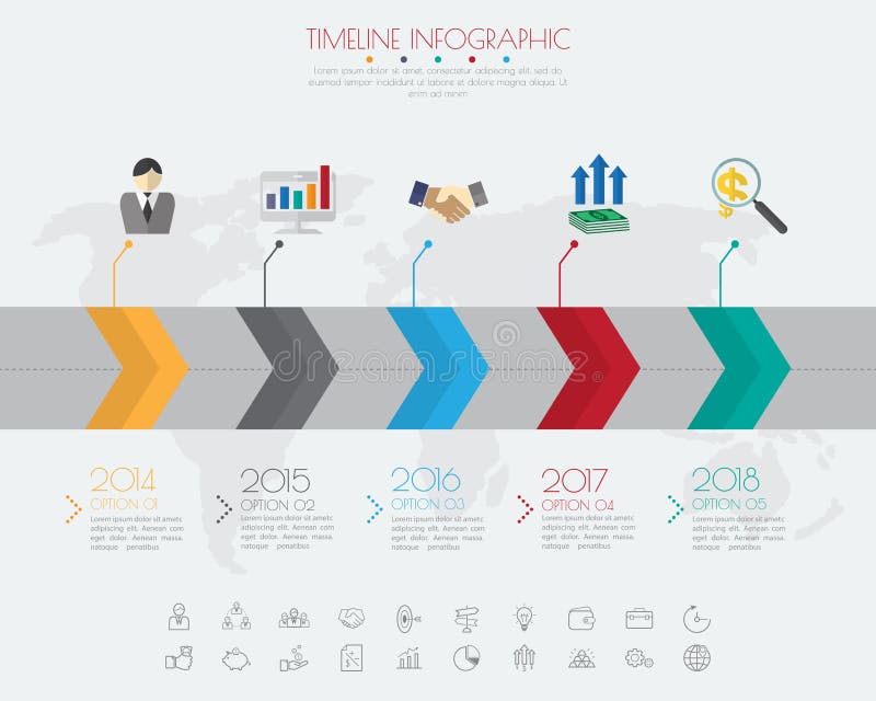 Timeline Infographics with Icons Set. Stock Vector - Illustration of ...