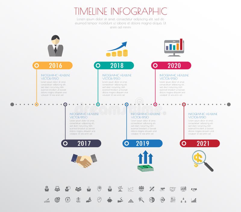 Timeline Infographics with Icons Set. Stock Vector - Illustration of ...