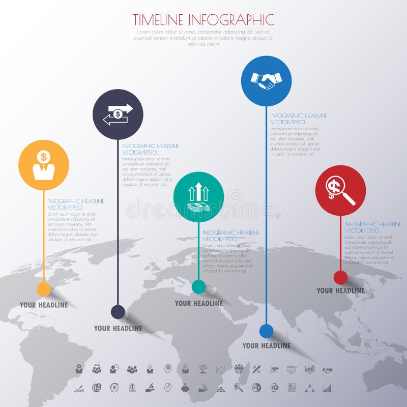 Timeline Infographics with Icons Set. Stock Vector - Illustration of ...