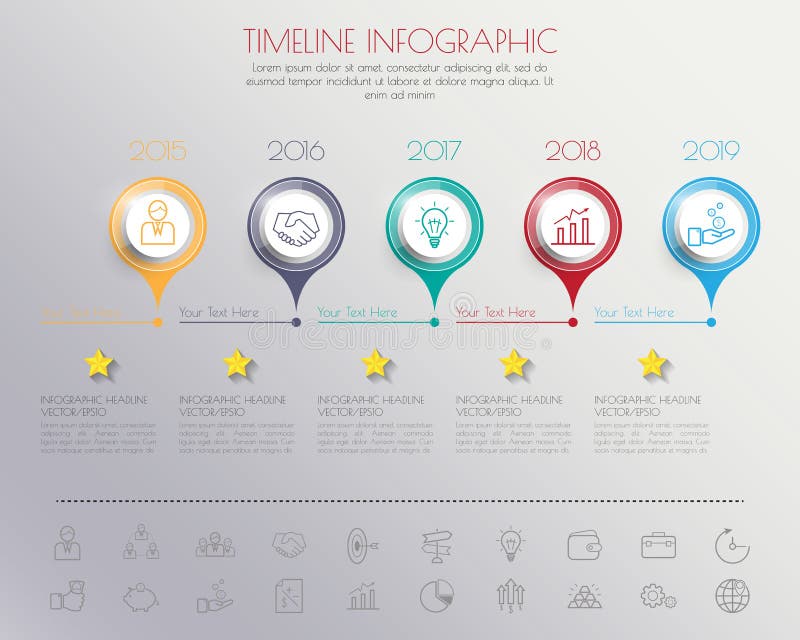 Timeline Infographics with Icons Set. Stock Vector - Illustration of ...
