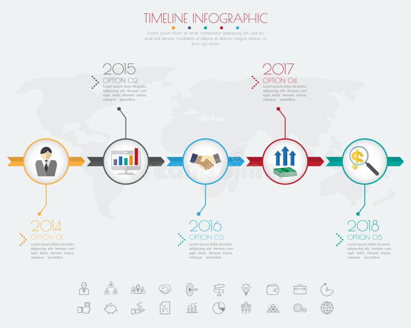 Timeline Infographics with Icons Set. Stock Vector - Illustration of ...