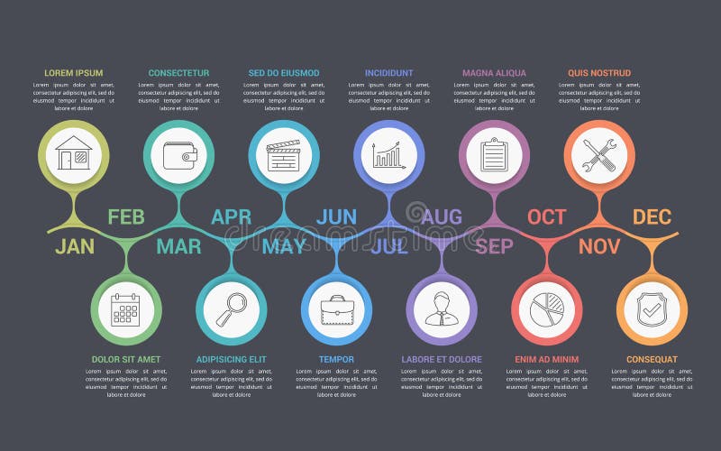 Timeline Vector Months Jan To Dec 3d Shapes Infographic Stock Vector ...