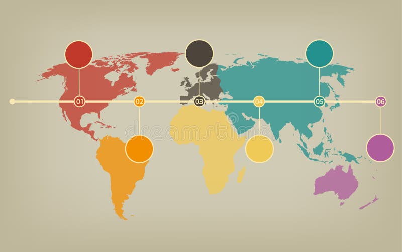 Timeline Map of the World in Soft Vintage Halftones Stock Vector ...